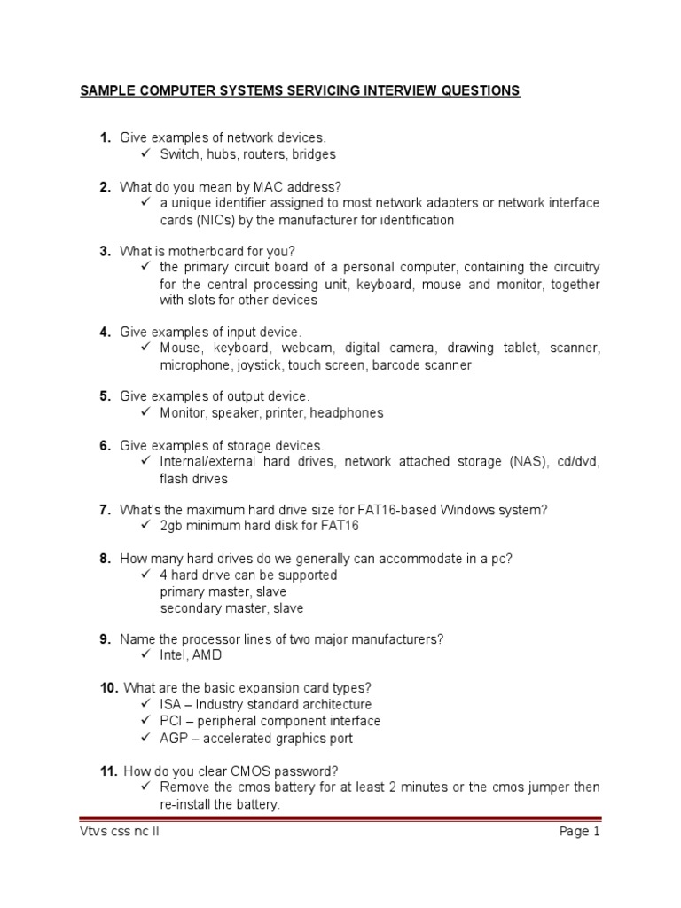 Computer Systems Servicing Interview Questions A | PDF | Network ...