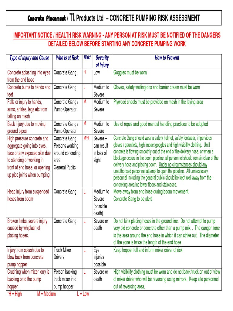 Concrete Pumping Risk Assessment (1) | Truck | Concrete