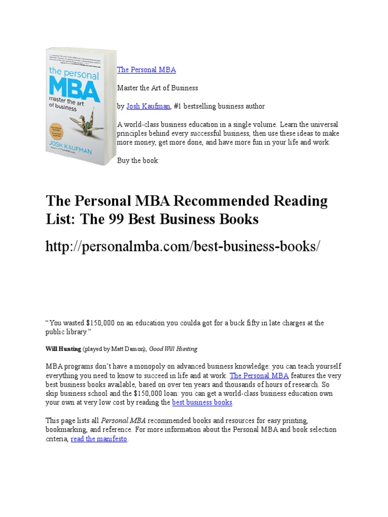 Book List - The Personal MBA | PDF | Master Of Business Administration ...
