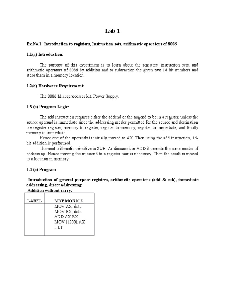 Part I-General Pgms 8086 | PDF | Instruction Set | Central Processing Unit