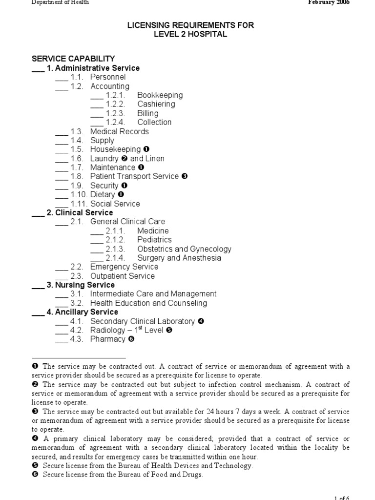 Level 2 Hospital Licensing Requirements | PDF | Nursing | Dietitian