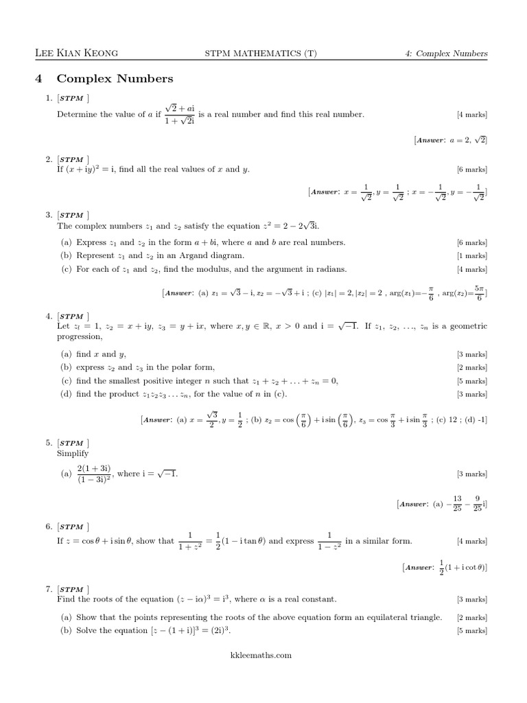 MT Chapter 04 STPM Revision | PDF | Complex Number | Trigonometric ...