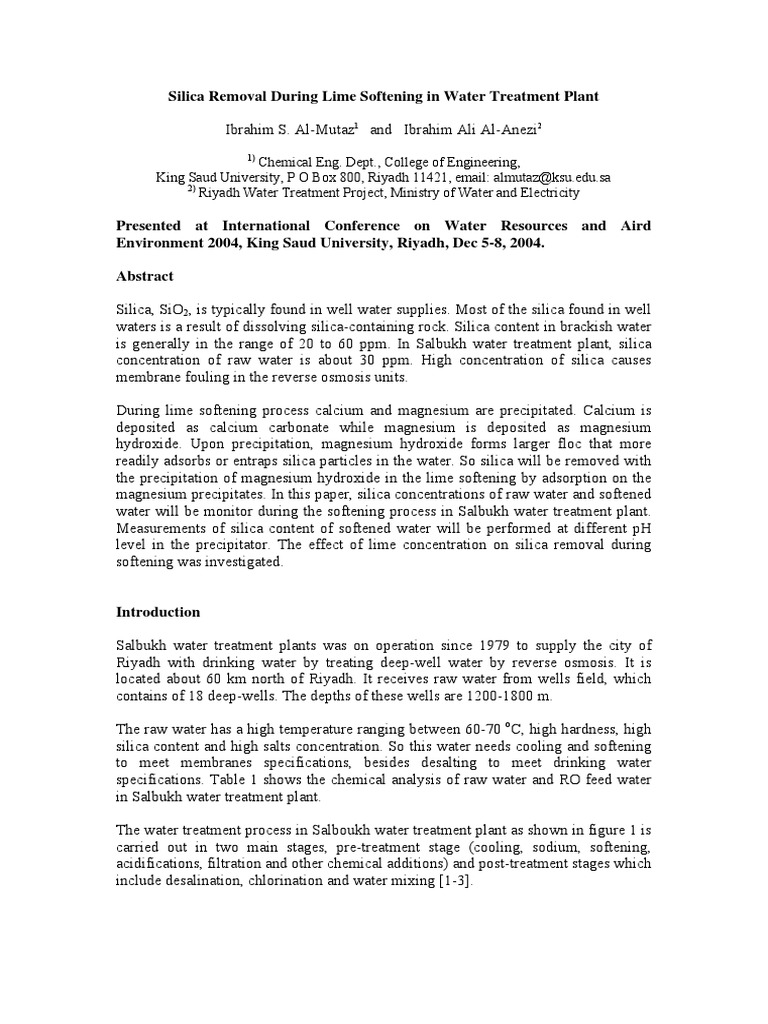 Silica Removal in Lime Softening Process | PDF | Sodium Carbonate ...