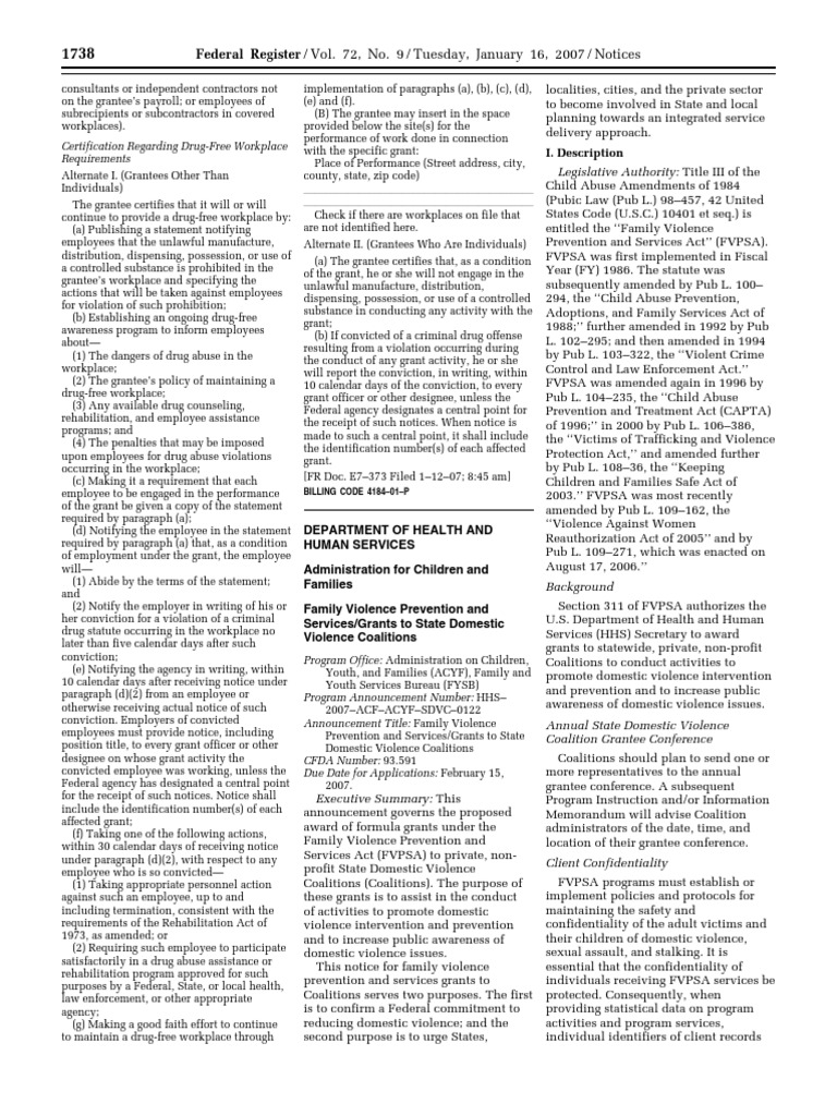 Notice: Grants and Cooperative Agreements Availability, Etc. | PDF | Violence | Domestic Violence