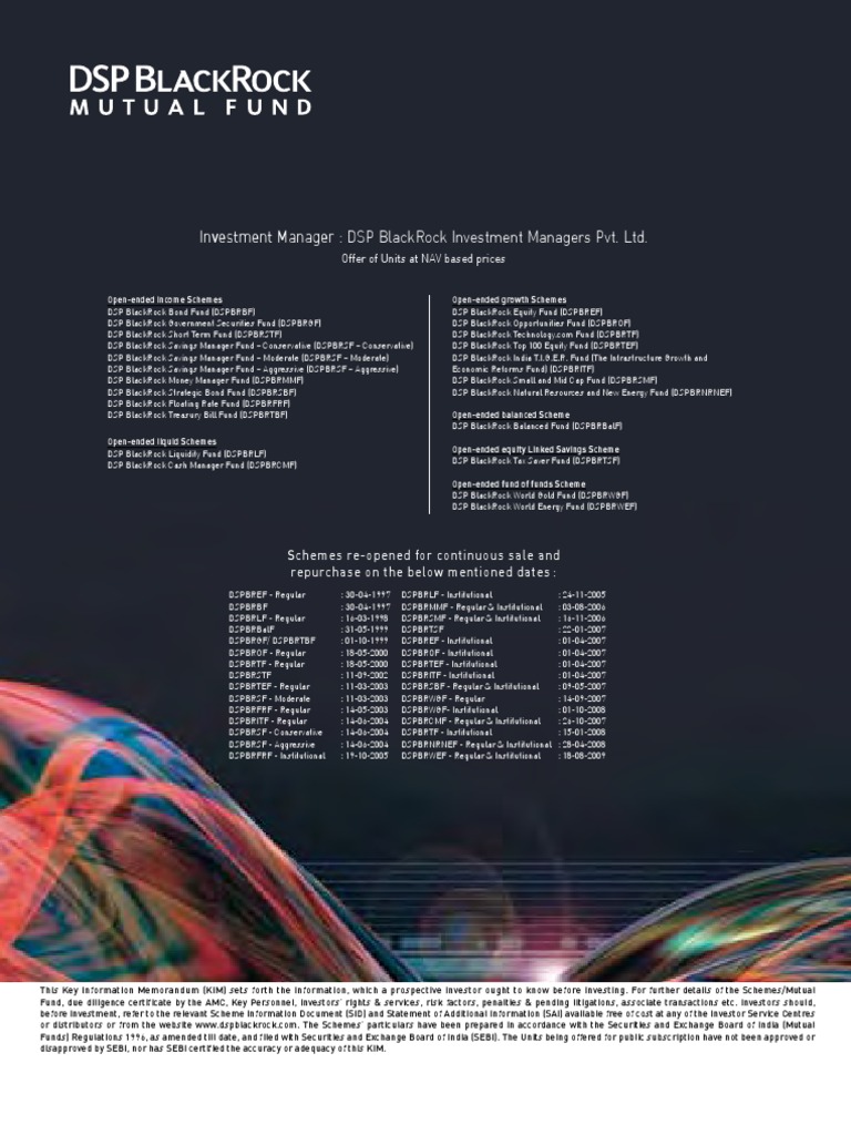 DSP BR Common Application Form | Money Market Fund | Dividend