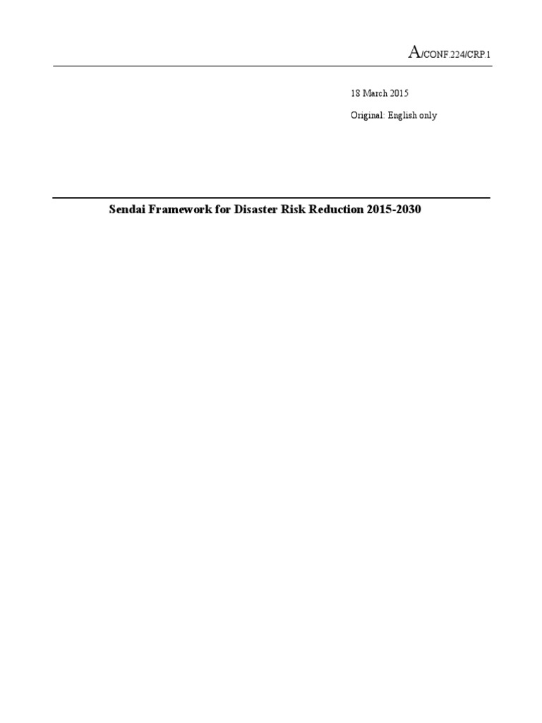 Sendai Framework For Disaster Risk Reduction 2015-2030 | PDF | Disaster ...
