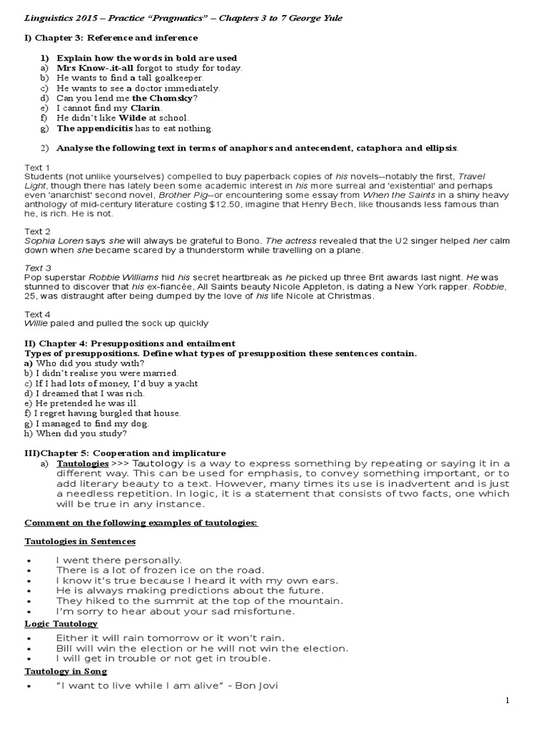 Pragmatics Practice Yule | Languages | Philosophical Science