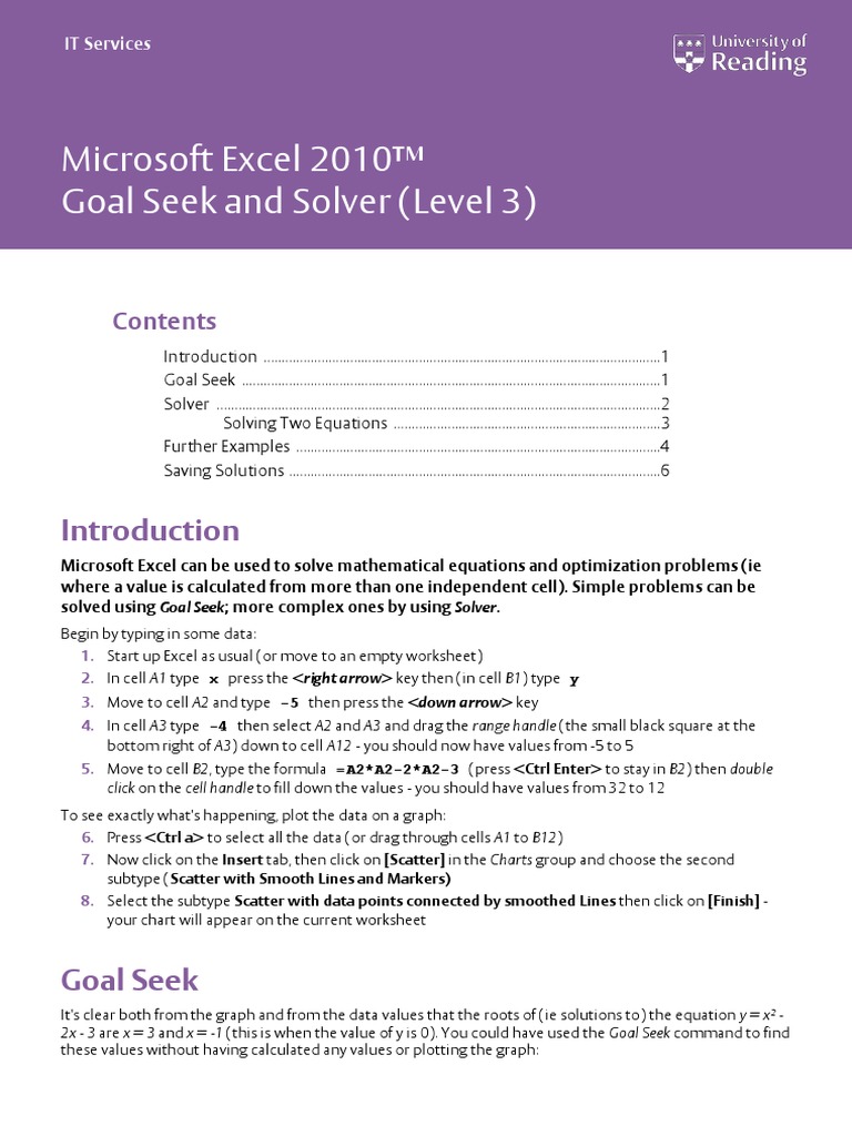 Microsoft Excel 2010™ Goal Seek and Solver (Level 3) : IT Services ...