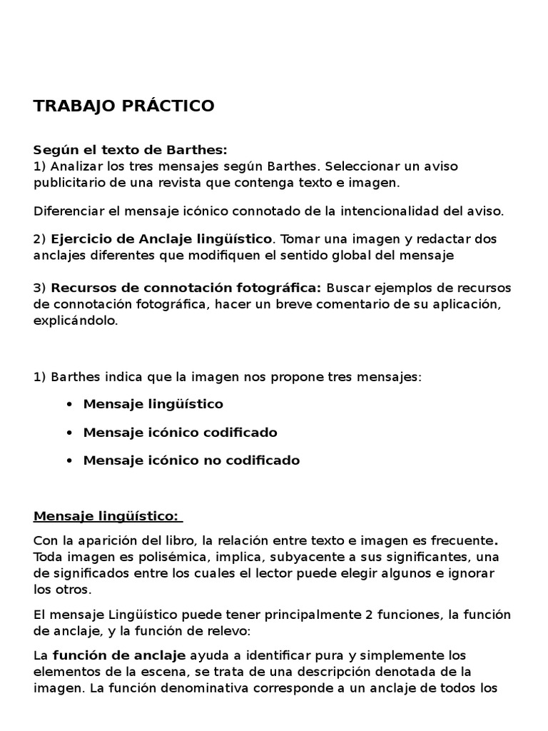 Trabajo Practico 2 - Barthes | PDF | Connotación | Percepción