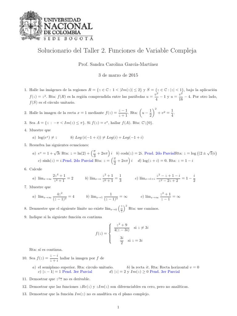 Ejercicios Variable Compleja | PDF | Funciones y mapeos | Análisis complejo