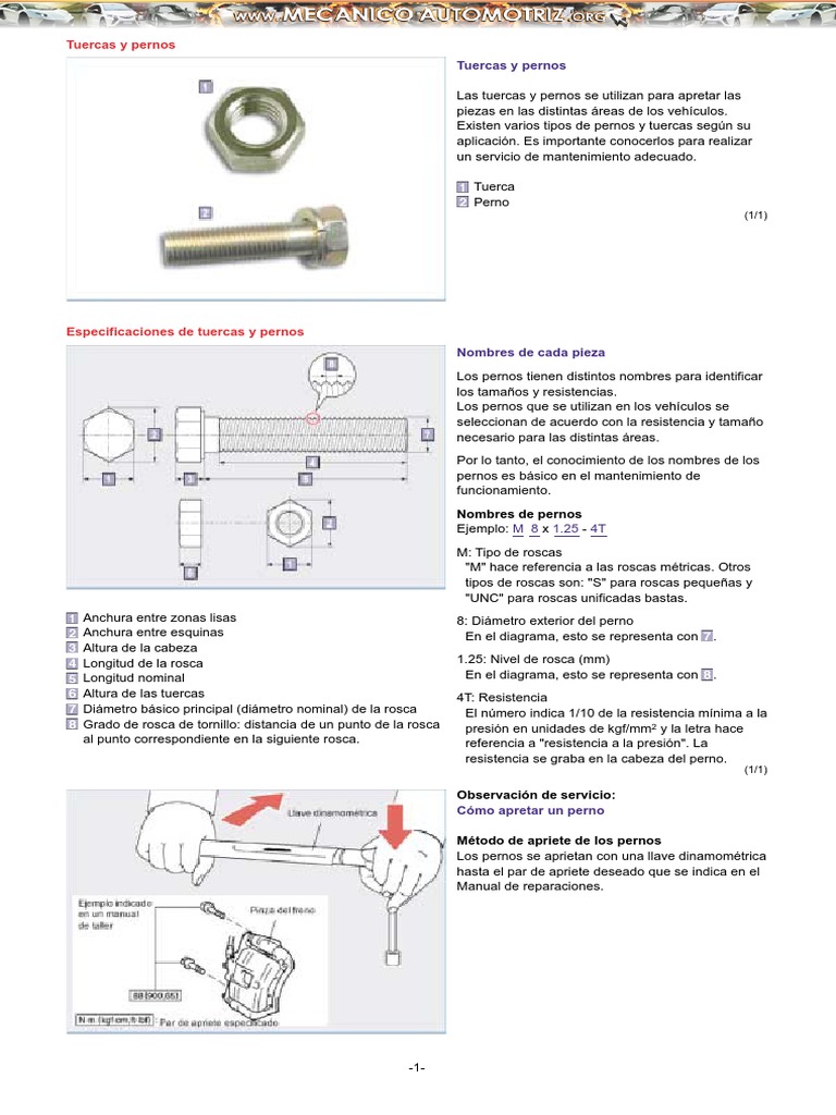 Manual Tuercas Pernos Especificaciones | PDF