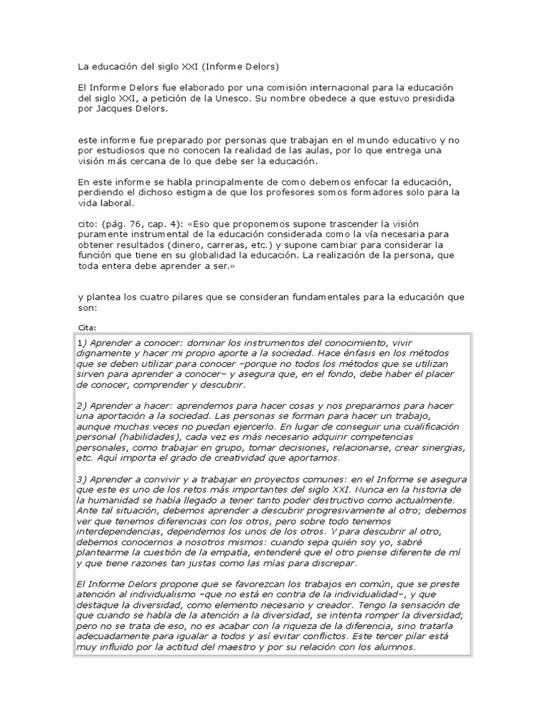 Informe Delors | PDF | Conocimiento | Aprendizaje