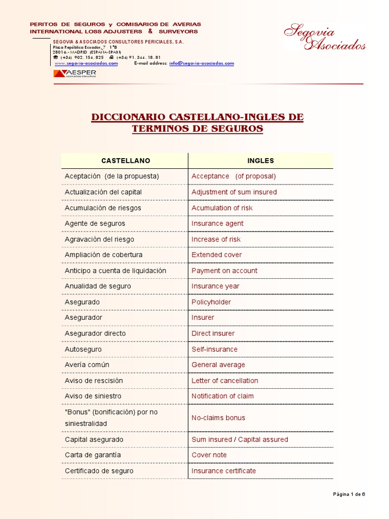 Glosario de Términos de Seguros en Inglés | PDF | Reaseguro | Seguro