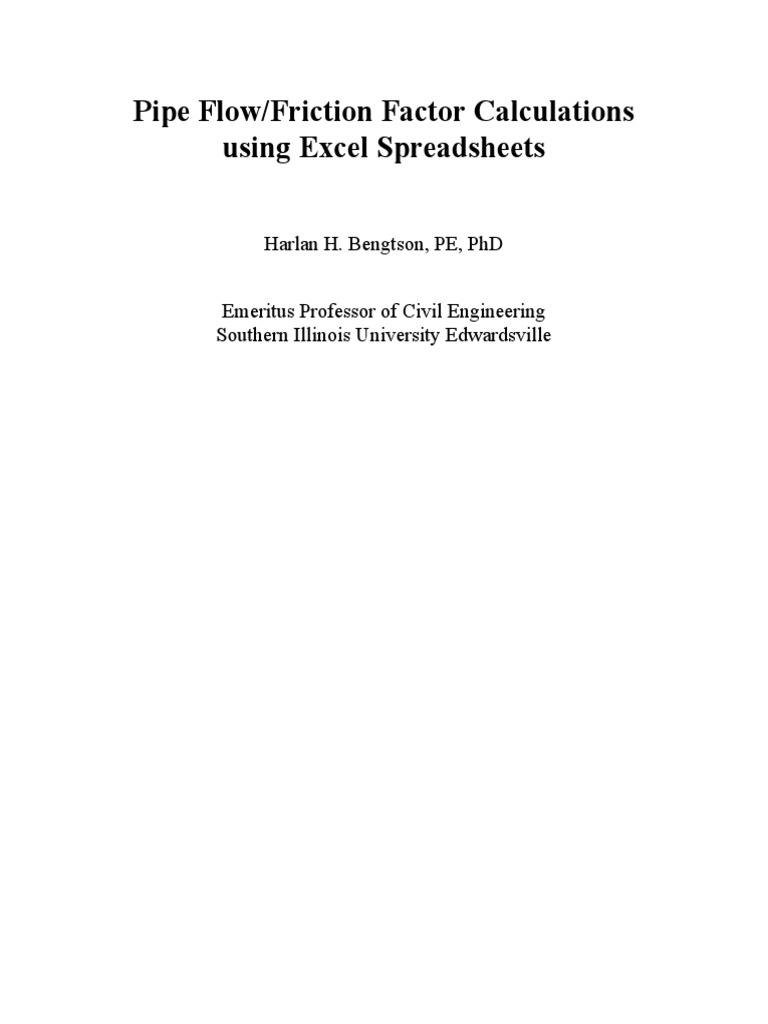 Pipe Flow Friction Factor Calculations With Excel Spreadsheets 3 June ...