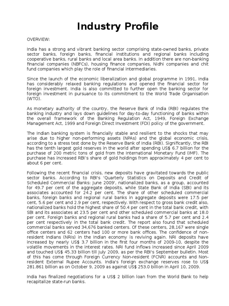 India Banking Industry Profile | PDF | Reserve Bank Of India | Banks