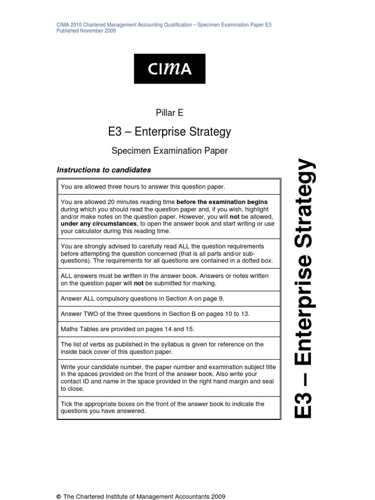 CIMA 2010 Syllabus Strategy Level Specimen Exam Paper | PDF | Coal ...