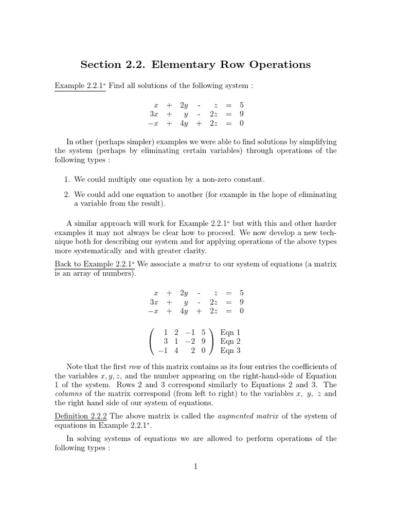 Section 2.2. Elementary Row Operations | PDF | Matrix (Mathematics ...