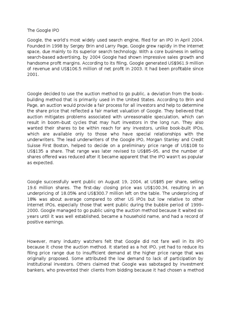 The Google IPO | PDF | Initial Public Offering | Google