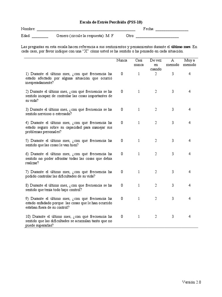 Escala de Estrés Percibida (PSS-10) | PDF