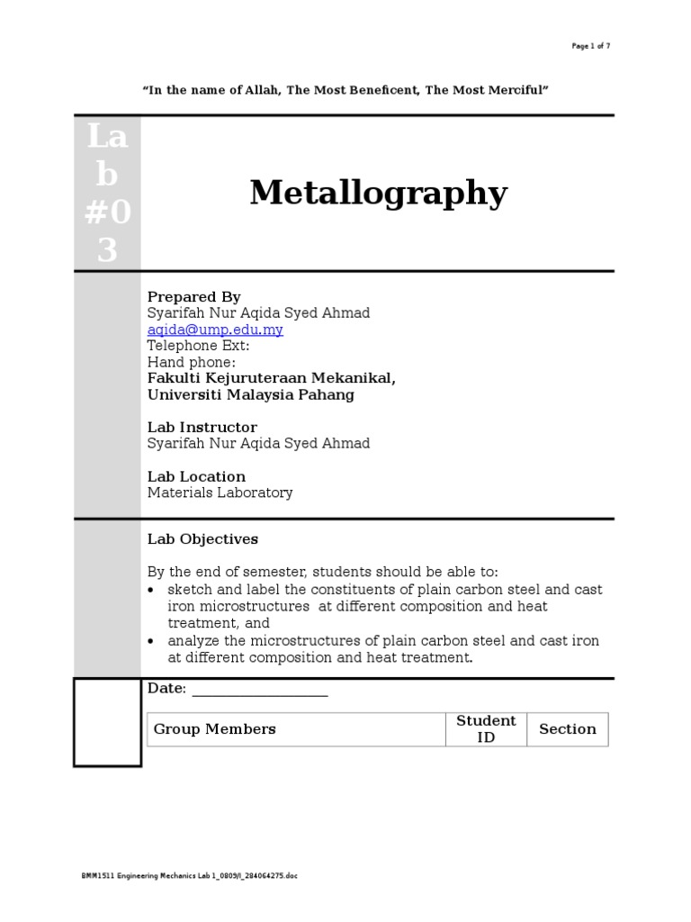 Lab03 Metallography | PDF | Microstructure | Steel