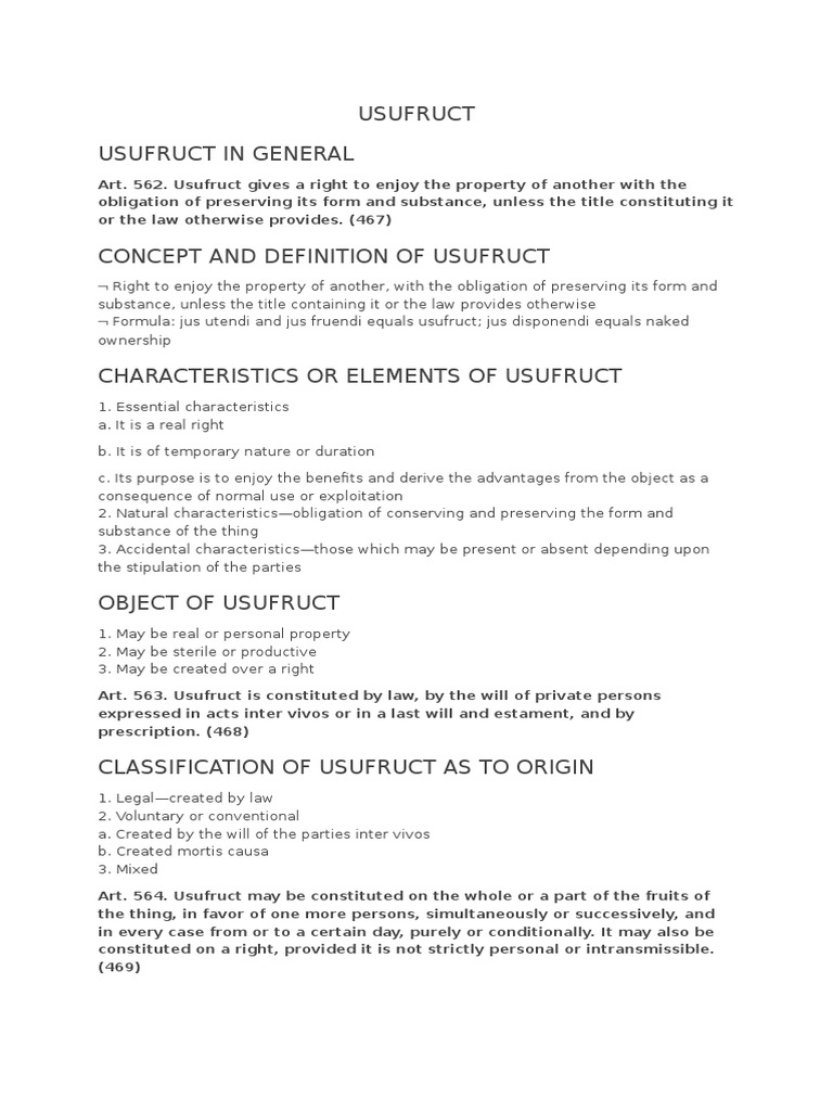 Usufruct Reviewer | PDF | Lease | Ownership