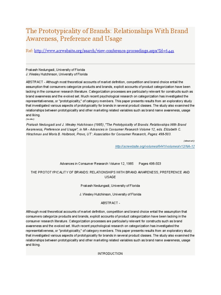 The Prototypicality of Brands | PDF | Affect (Psychology) | Brand