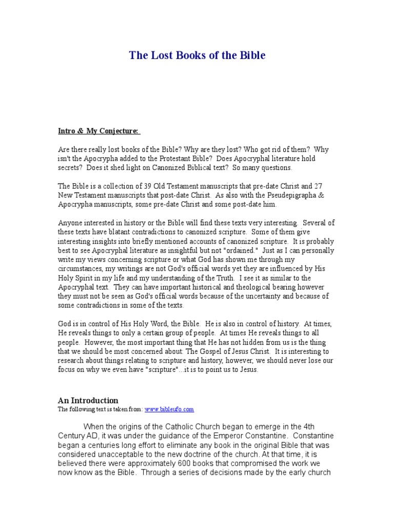 The Lost Books of The Bible | PDF | Bible | Apocrypha