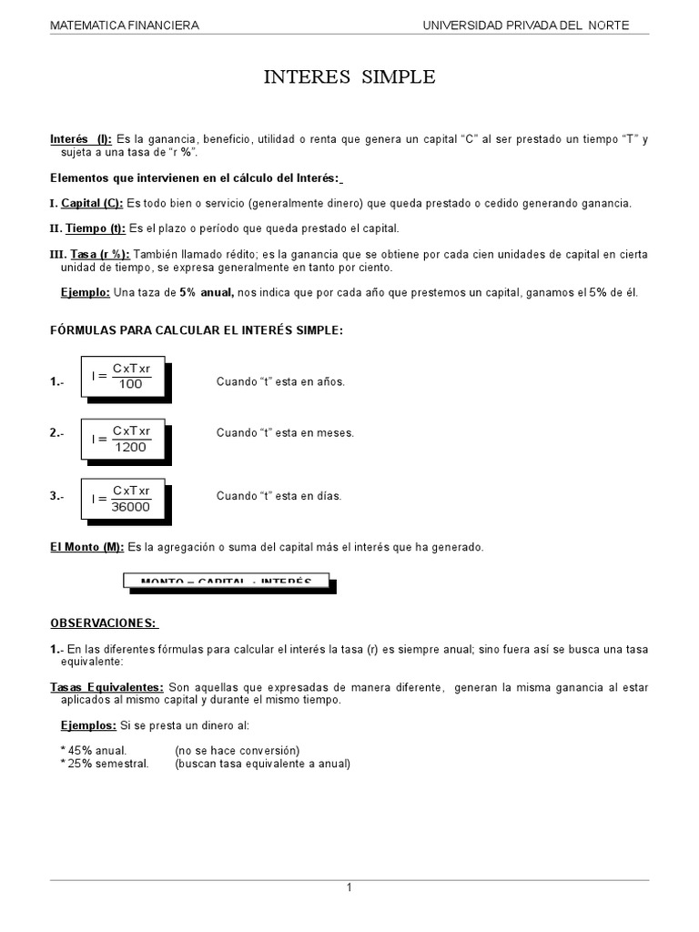 Interes Simple - Hoja Trabajo | Finanzas Matemáticas | Interés