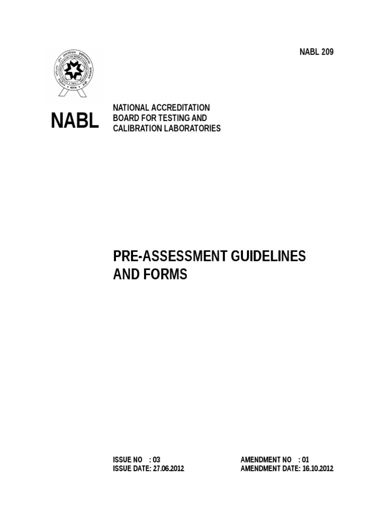NABL 209 - Pre-Assessment Guidelines and Forms | PDF | Calibration ...