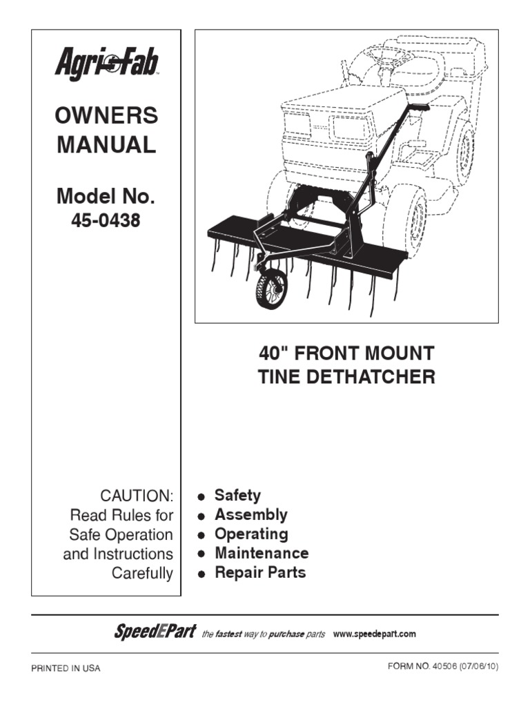 Agri-Fab, Craftsman Front Mount Dethatcher | Download Free PDF | Screw ...