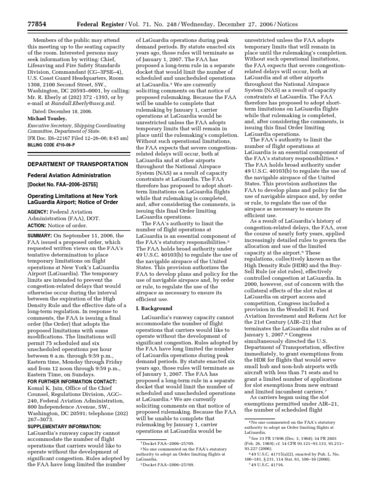 Notice: Air Traffic Operating and Flight Rules, Etc.: LaGuardia Airport ...