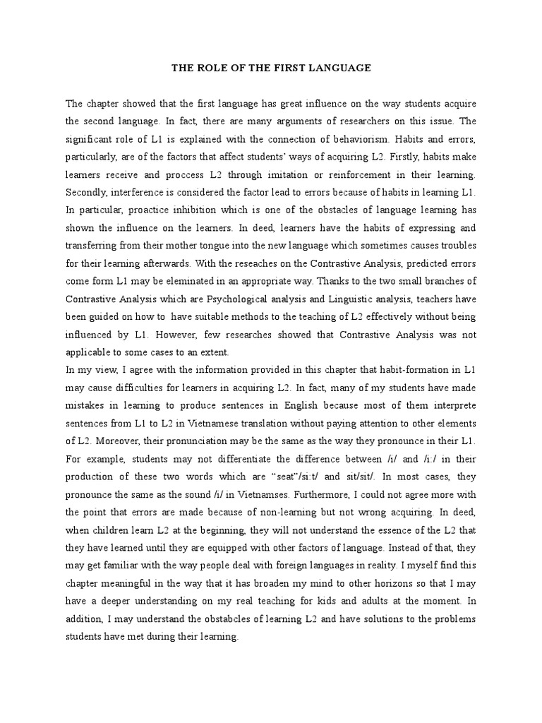 The Role of The First Language | PDF | Second Language | Learning