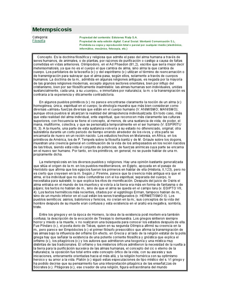 Definición de Metempsicosis | PDF | Karma | Alma