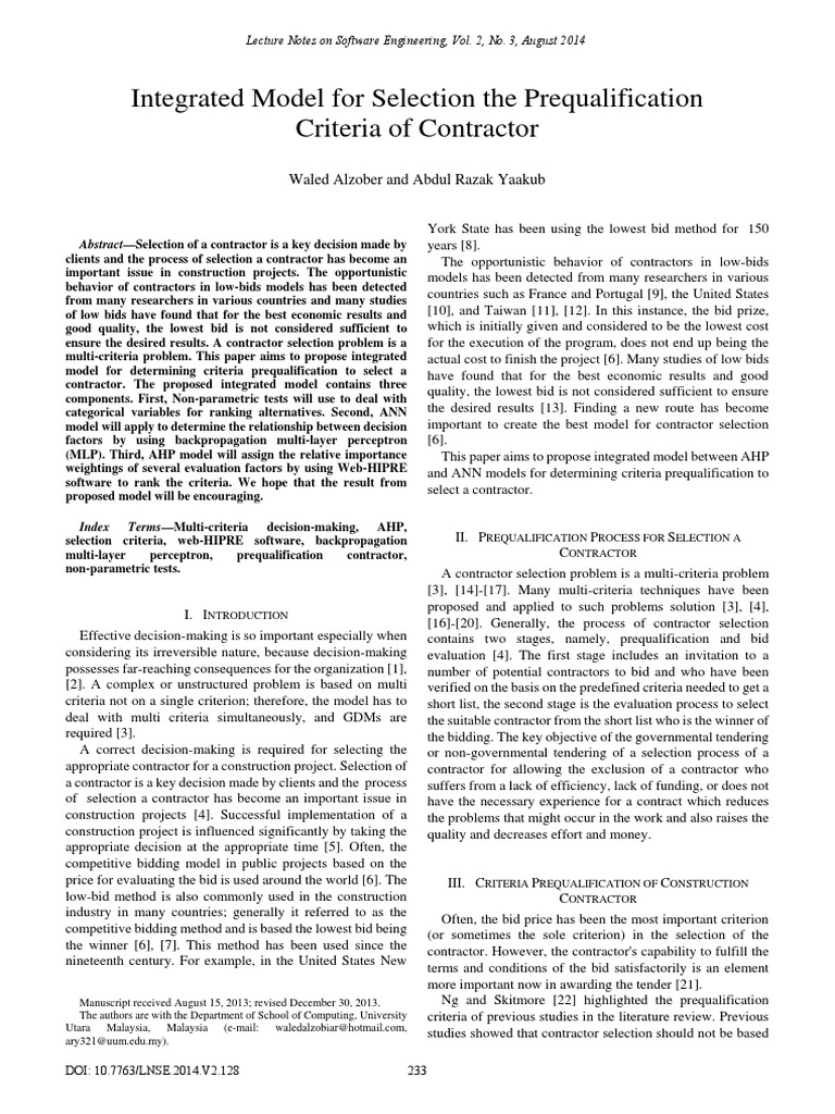 Prequalification Criteria of Contractor | PDF | Survey Methodology ...