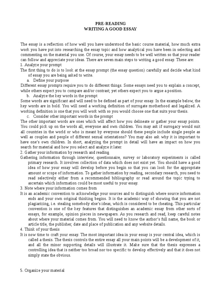Pre-Reading Writing A Good Essay | PDF | Essays | Proofreading