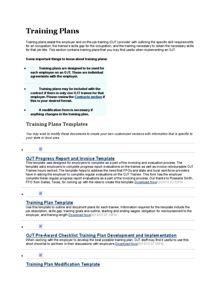 Training Plans | PDF | Workforce Development | Employment