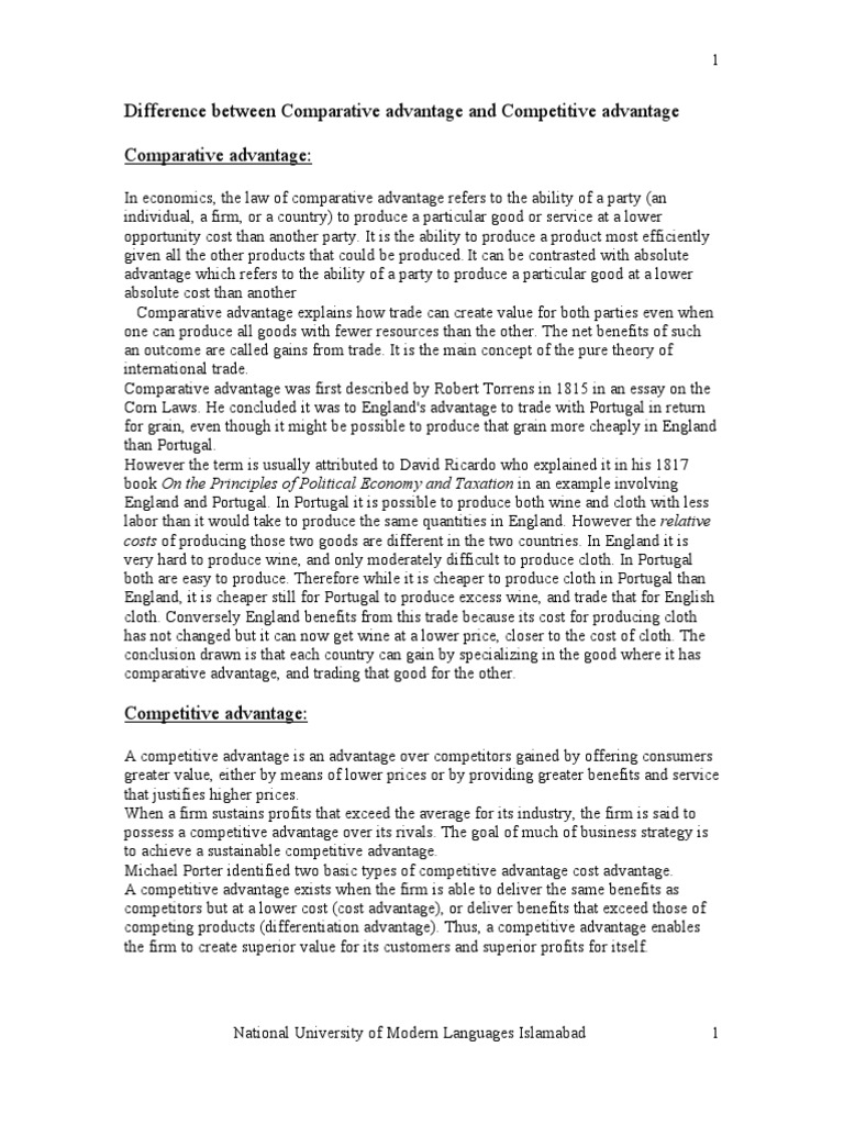 Comparative vs Competitive Advantage Explained | PDF | Career & Growth