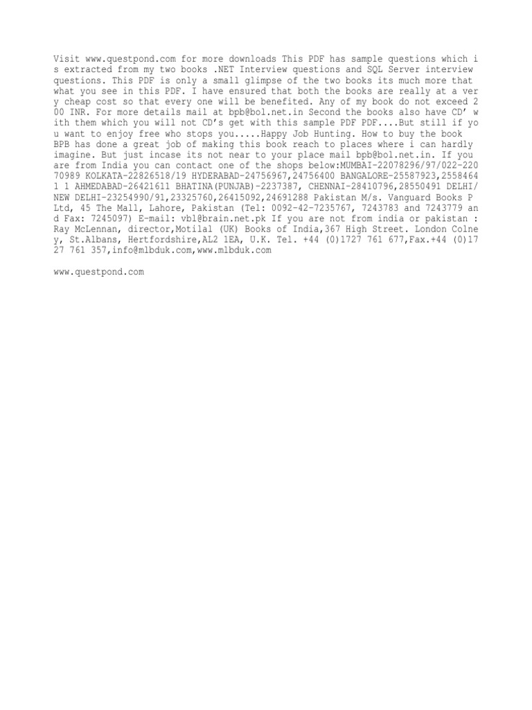 Net Interview Questions Pdf Component Object Model Class Computer Programming 5864