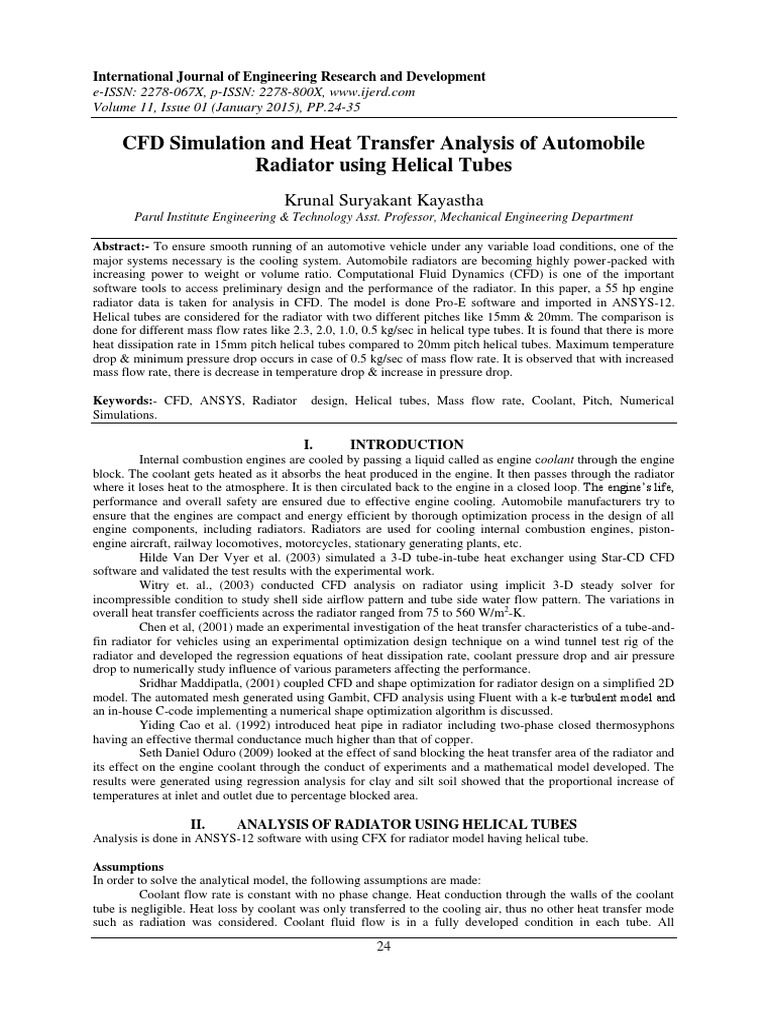 CFD Simulation and Heat Transfer Analysis of Automobile Radiator Using ...