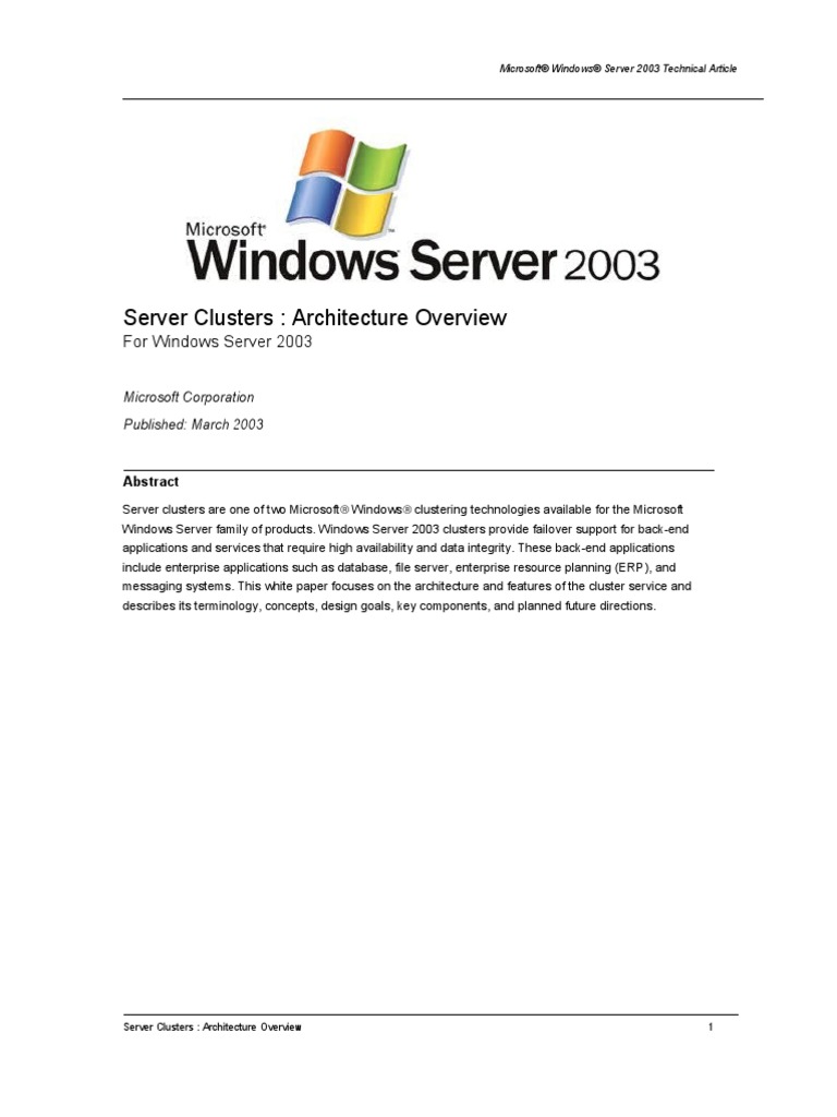 Server Clusters Architecture | PDF | Computer Cluster | Windows Server 2003