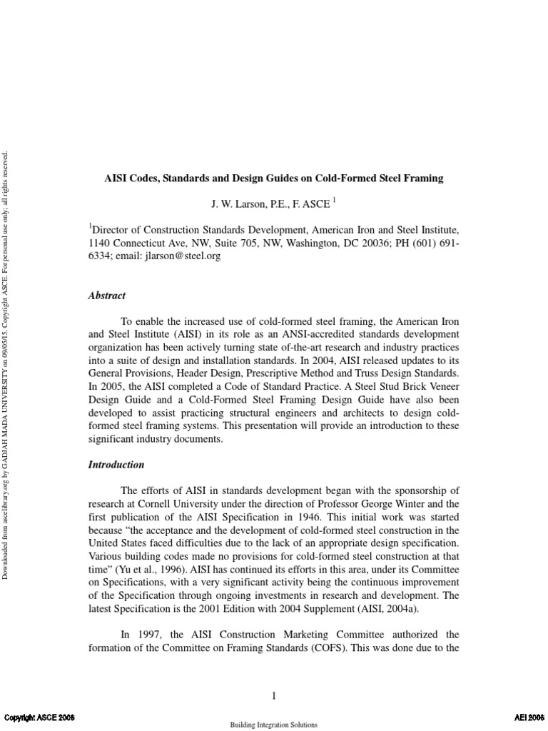 AISI Codes, Standards and Design Guides On Cold-Formed Steel Framing ...