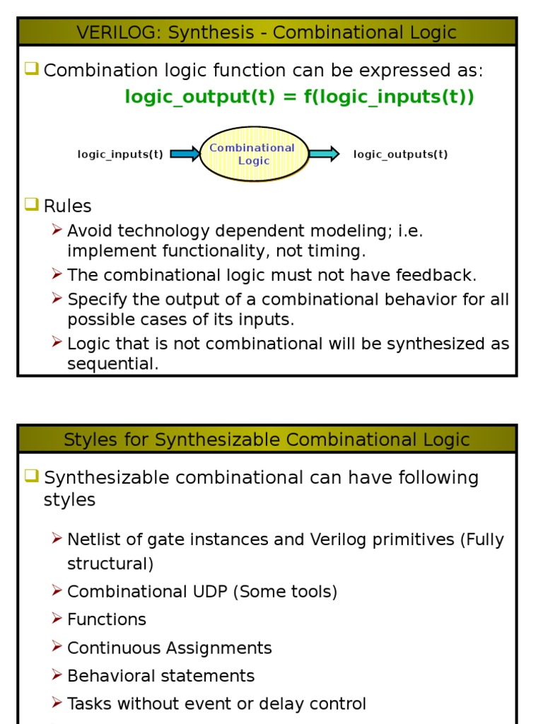 Verilog Synthesis Combinational Logic Combination Logic Function Can Be Expressed As Pdf 
