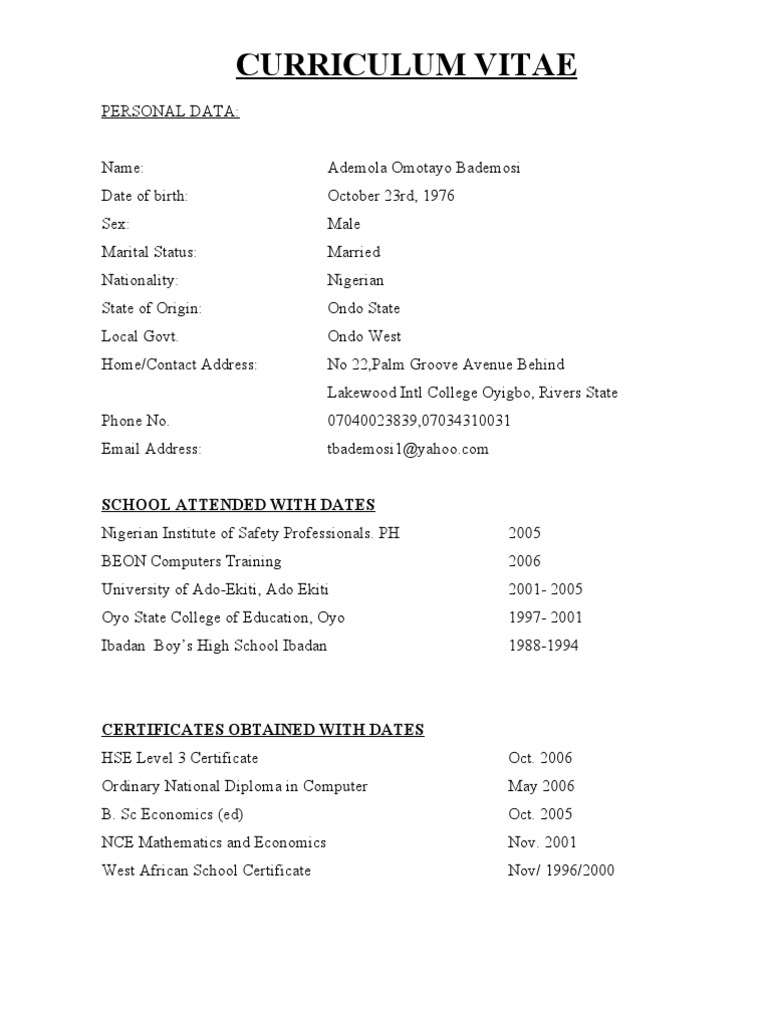 Curriculum Vitae: School Attended With Dates | PDF | Business