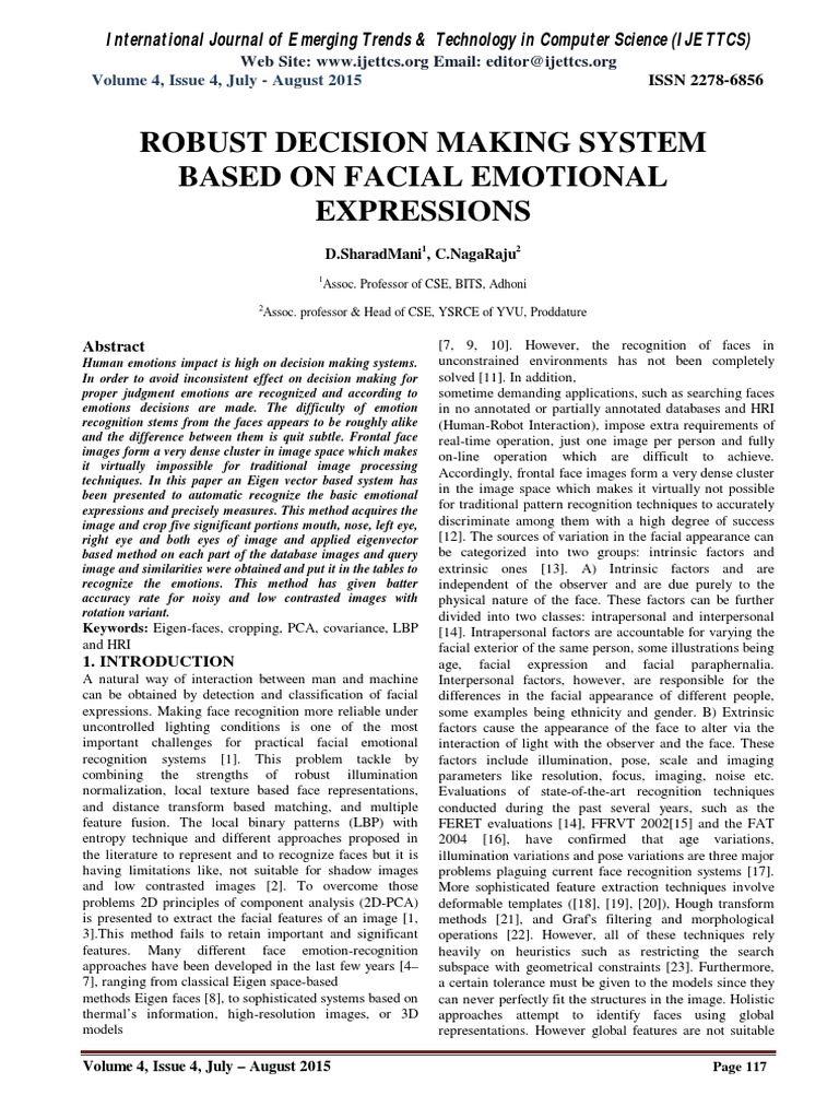 Robust Decision Making System Based On Facial Emotional Expressions | PDF | Principal Component ...
