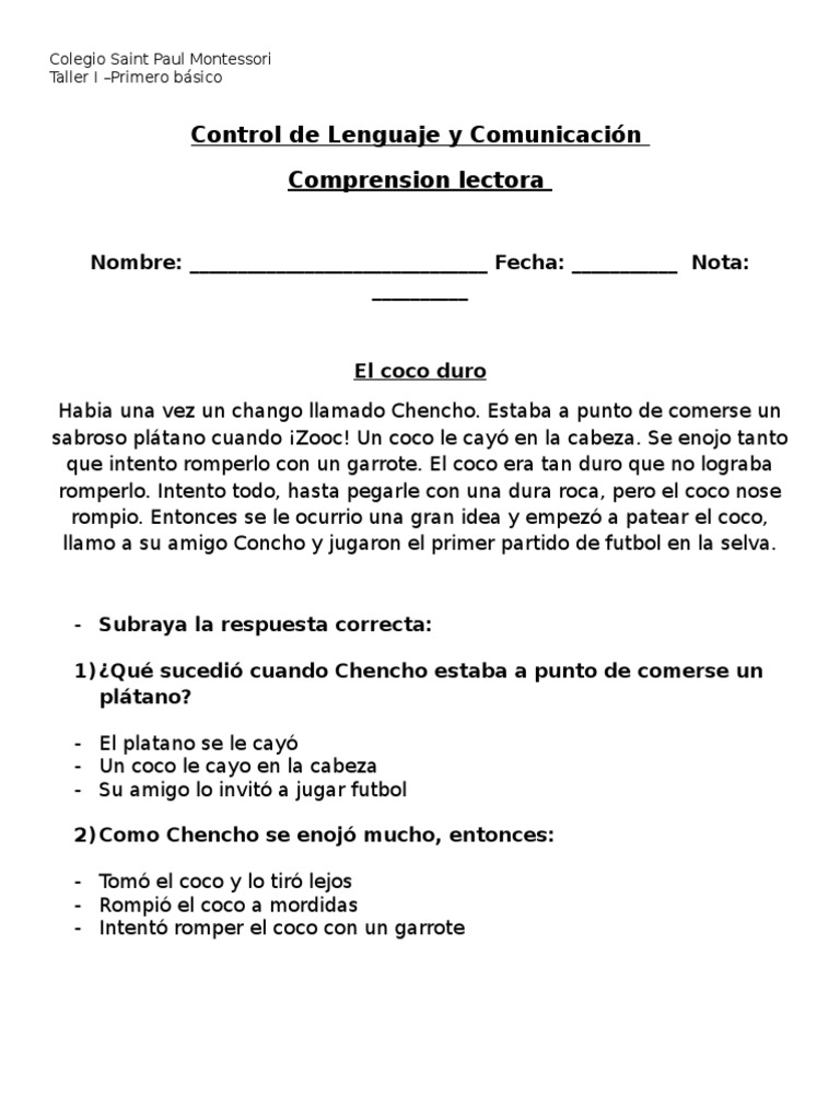 Comprension Lectora El Coco Duro | PDF
