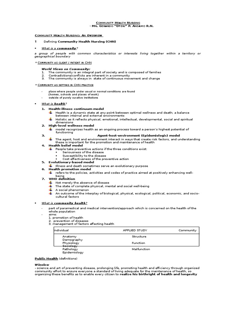 CHN Notes | PDF | Health Care | Quality Of Life