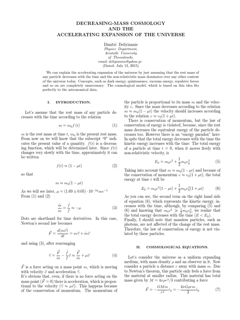 Decreasing Mass Cosmology and The Accelerating Expansion of The ...