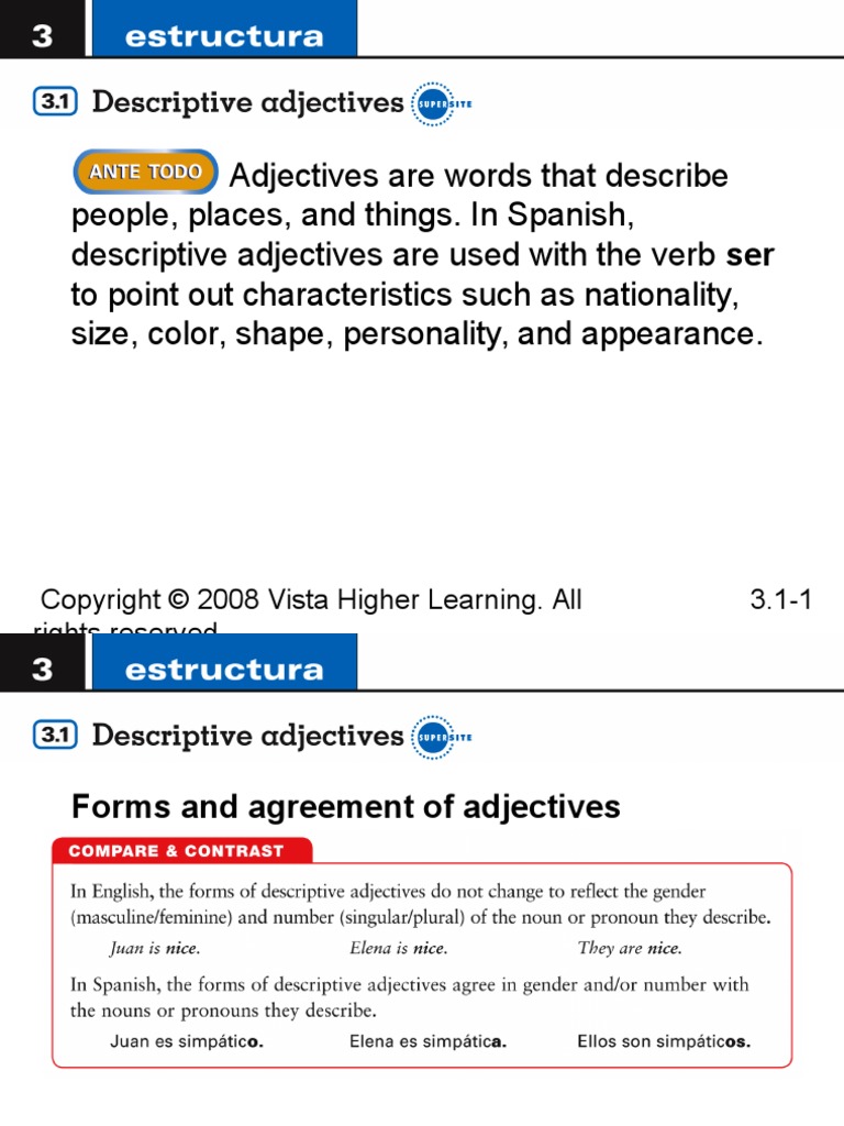Adjetivos Descriptivos | PDF
