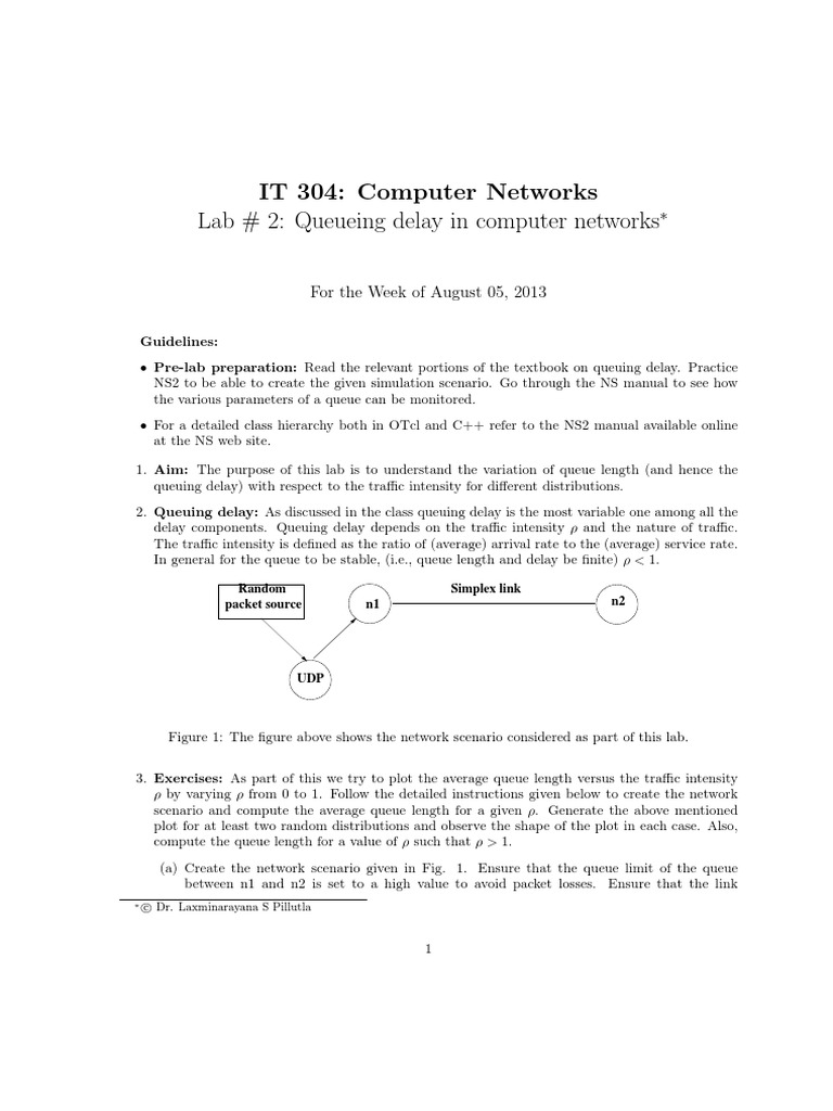 It 304 Computer Networks Lab 2 Queueing Delay In Computer Networks Pdf Network Packet