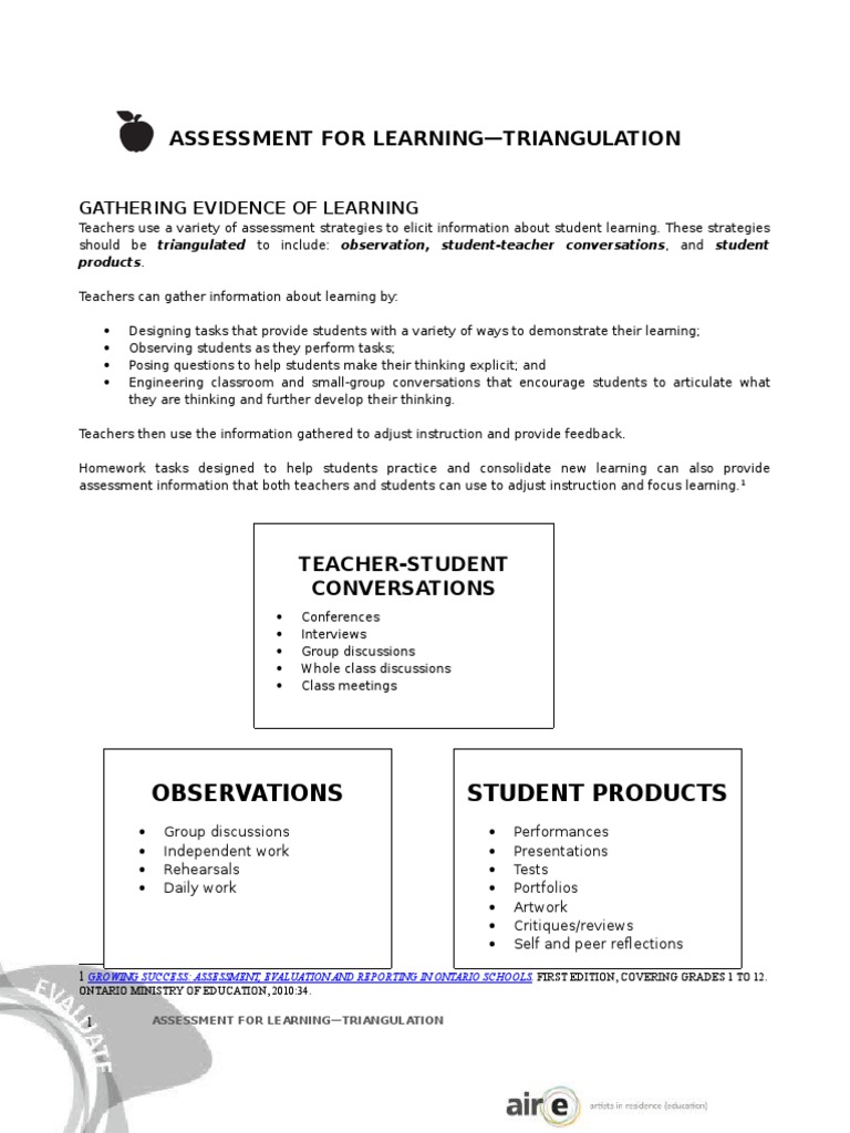 Assessment For Learning Triangulation | PDF | Career & Growth